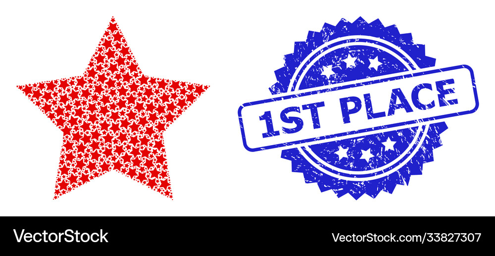 Rubber 1st place stamp and recursion red star icon