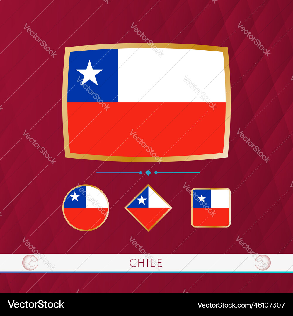 Set of chile flags with gold frame for use Vector Image