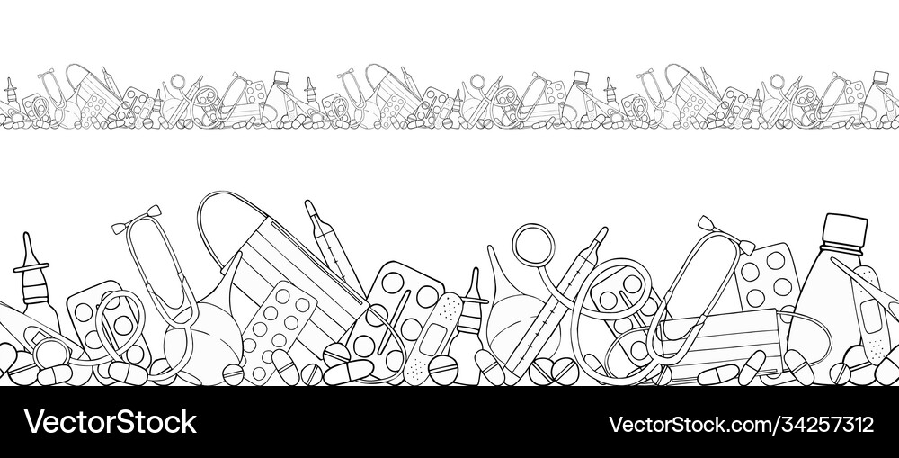 Border with hand-drawn medicine doodles Royalty Free Vector