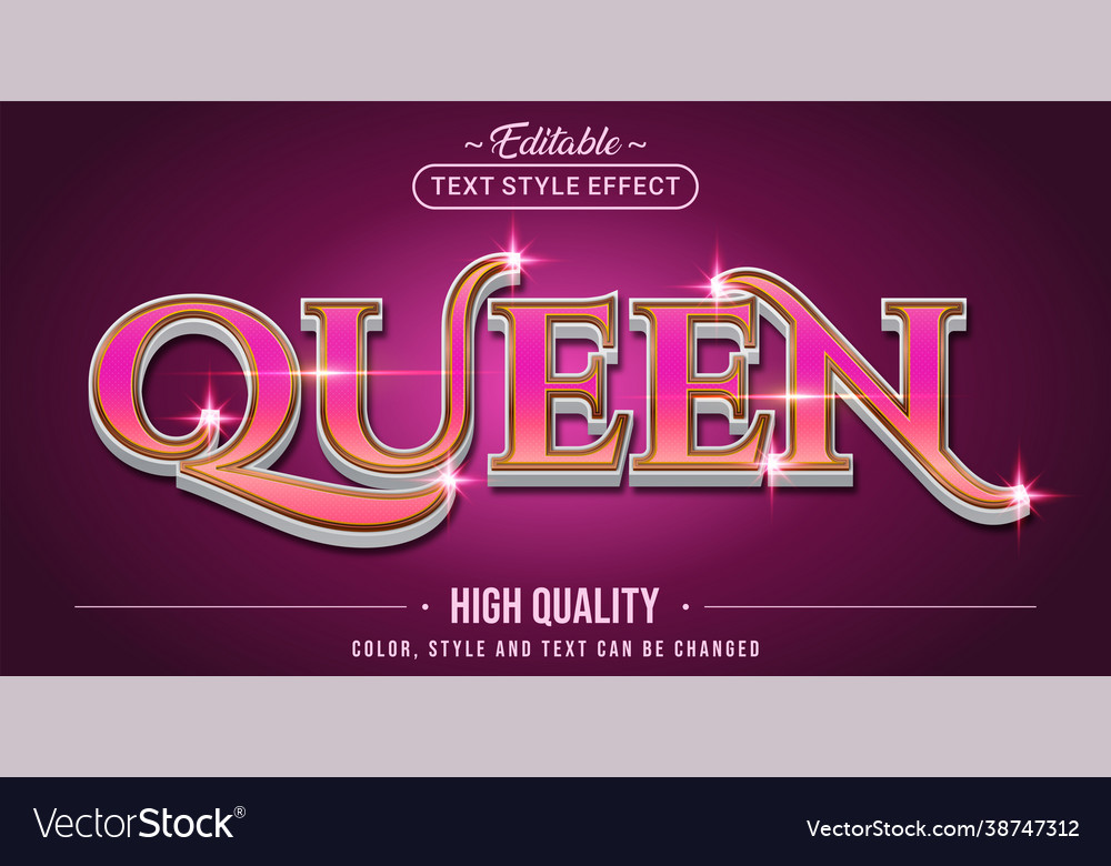 Editable text style effect - queen Royalty Free Vector Image