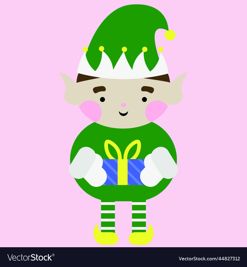 Elf with present Royalty Free Vector Image - VectorStock