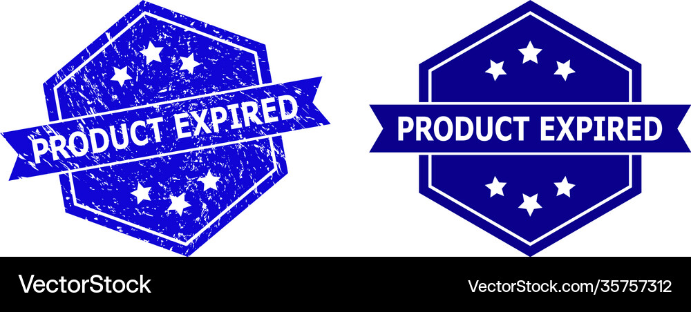 Hexagon product expired stamp with unclean surface