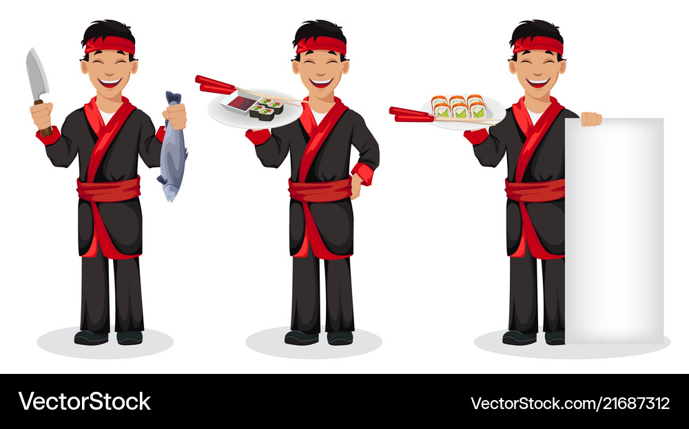 Japanese chef cooking sushi rolls Royalty Free Vector Image