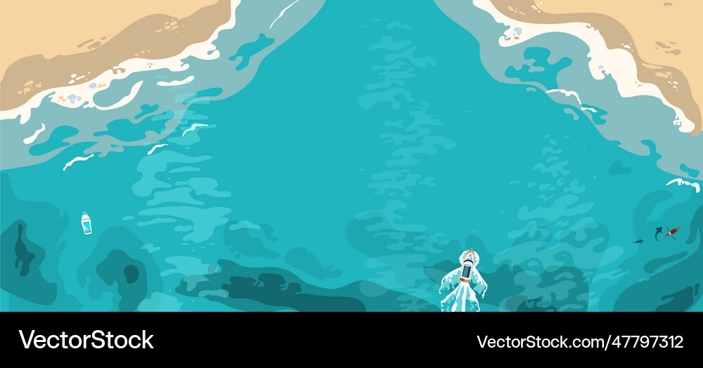 Ocean waves coastline top aerial view Royalty Free Vector