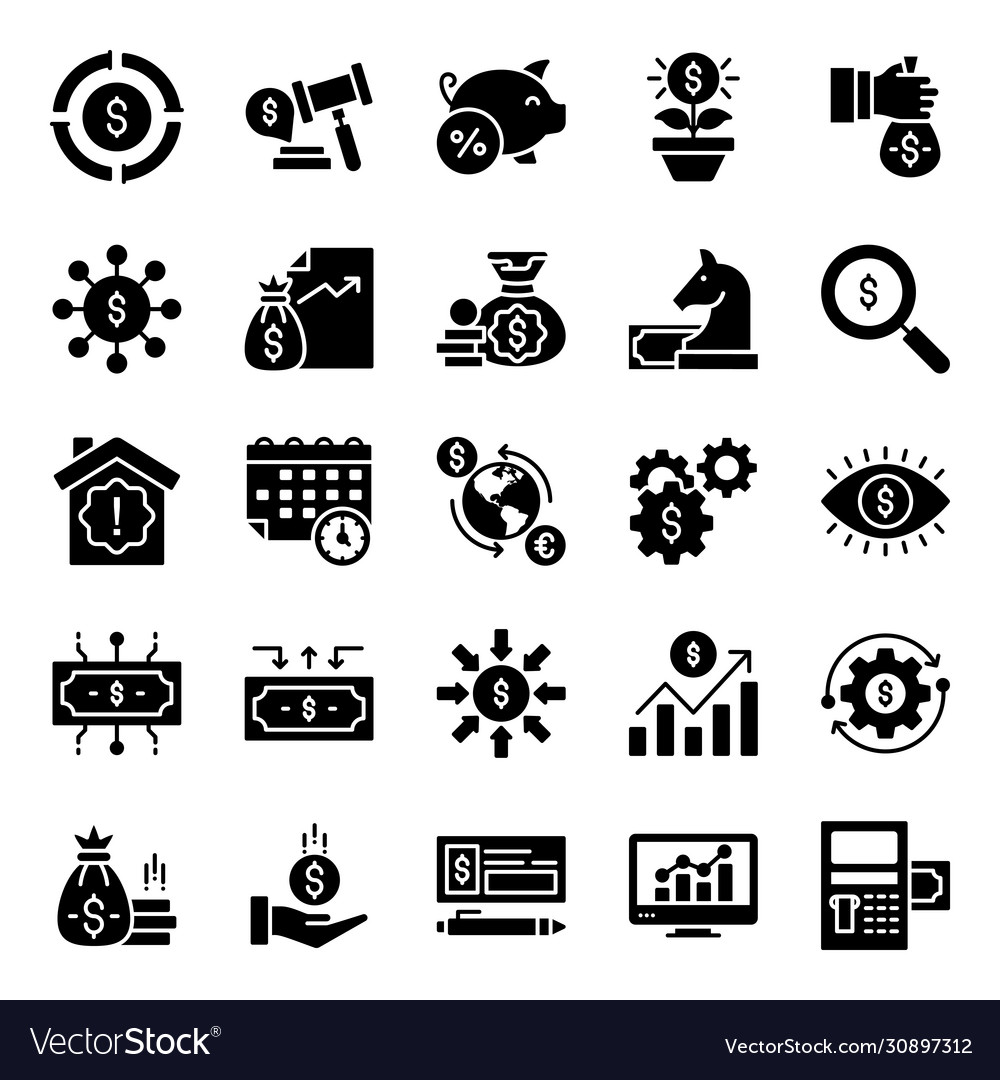 Pack business solid icons Royalty Free Vector Image