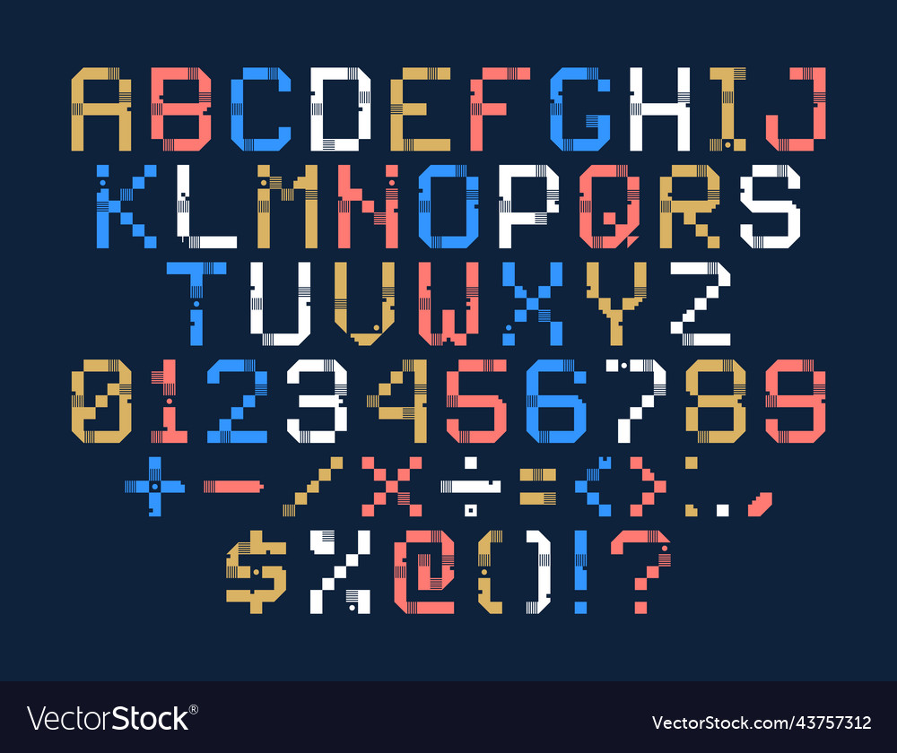 Pixel art alphabet colorful letters consist Vector Image