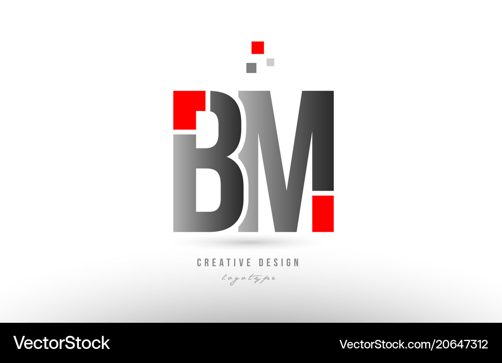 Red grey alphabet letter bm b m logo combination Vector Image