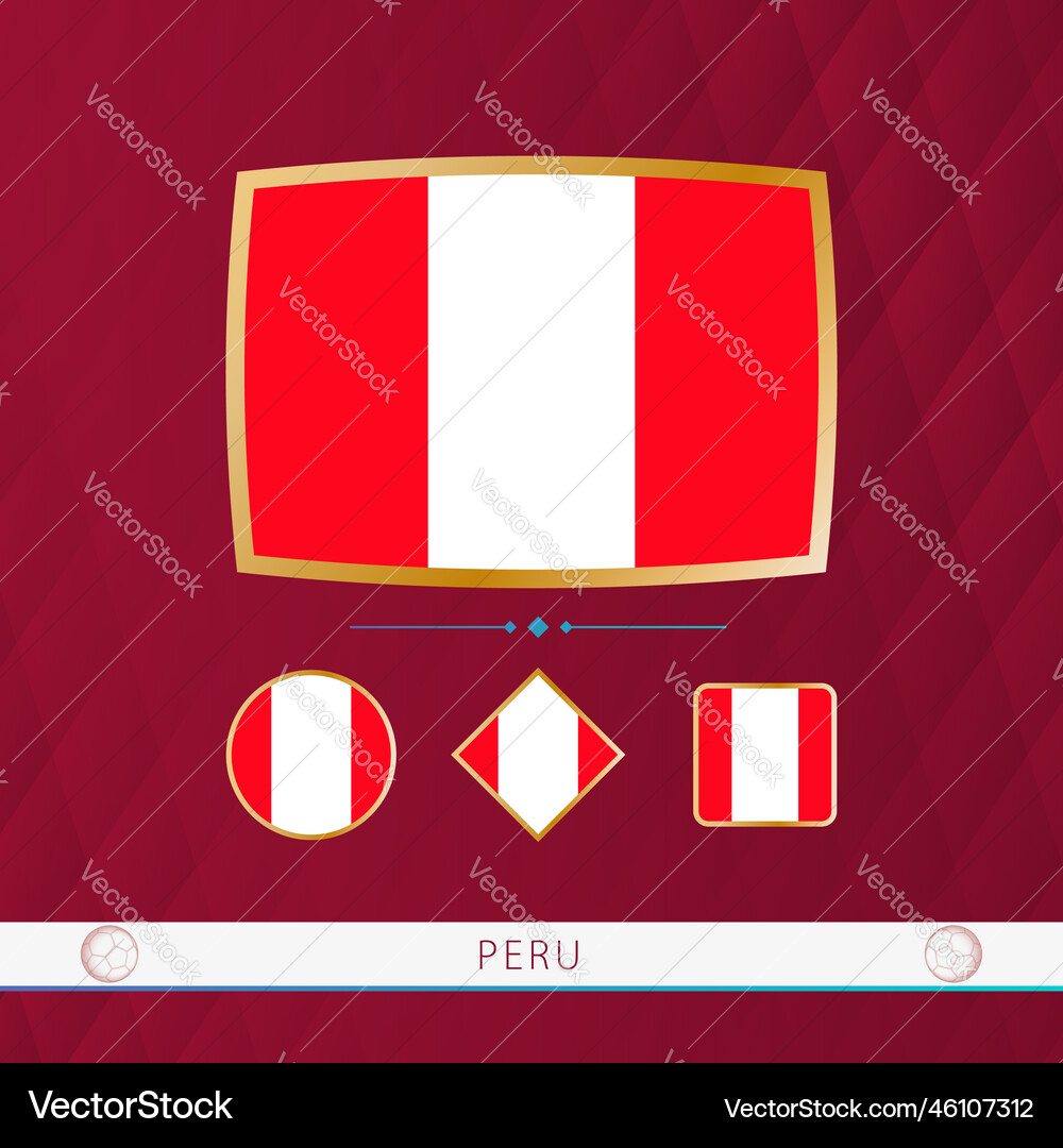 Set of peru flags with gold frame for use Vector Image