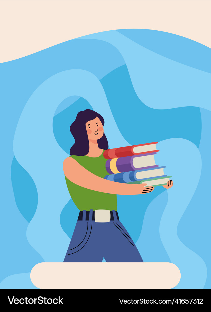Student girl lifting books Royalty Free Vector Image