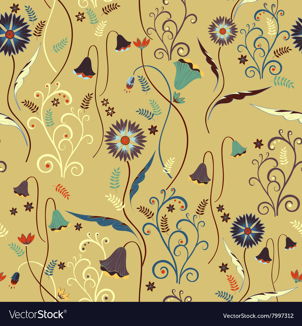 Wildflowers pattern with decorative elements Vector Image