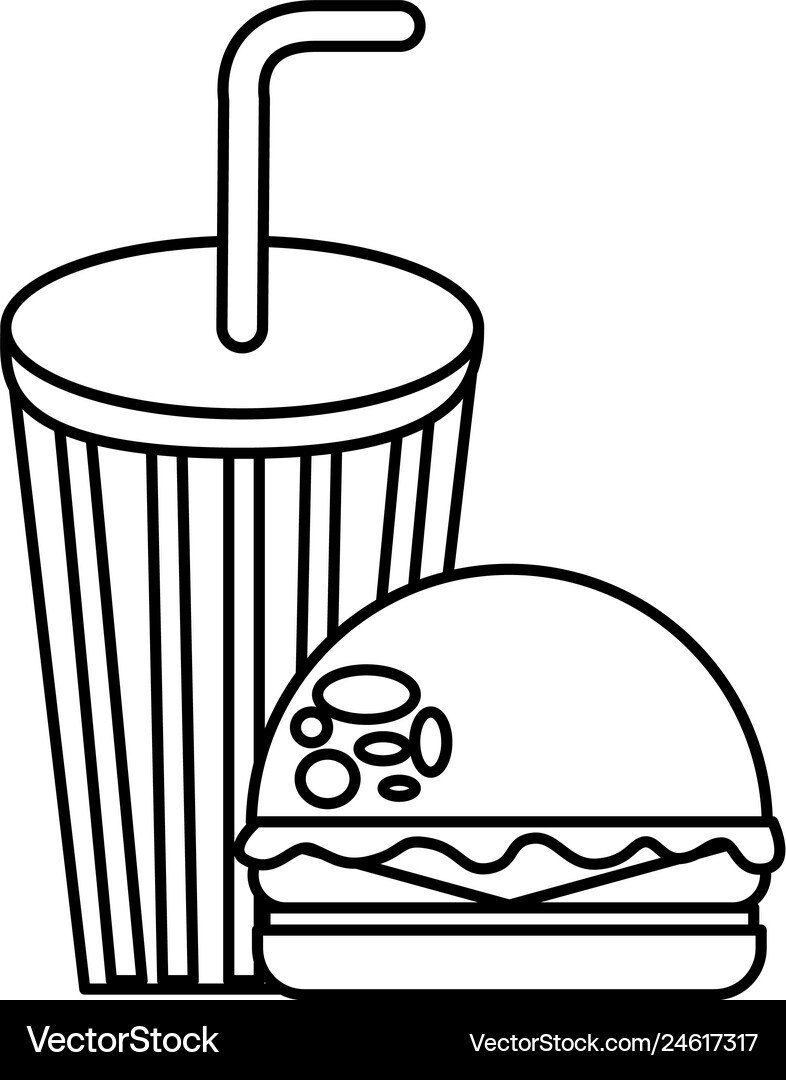 Burger soda fast food thin line Royalty Free Vector Image