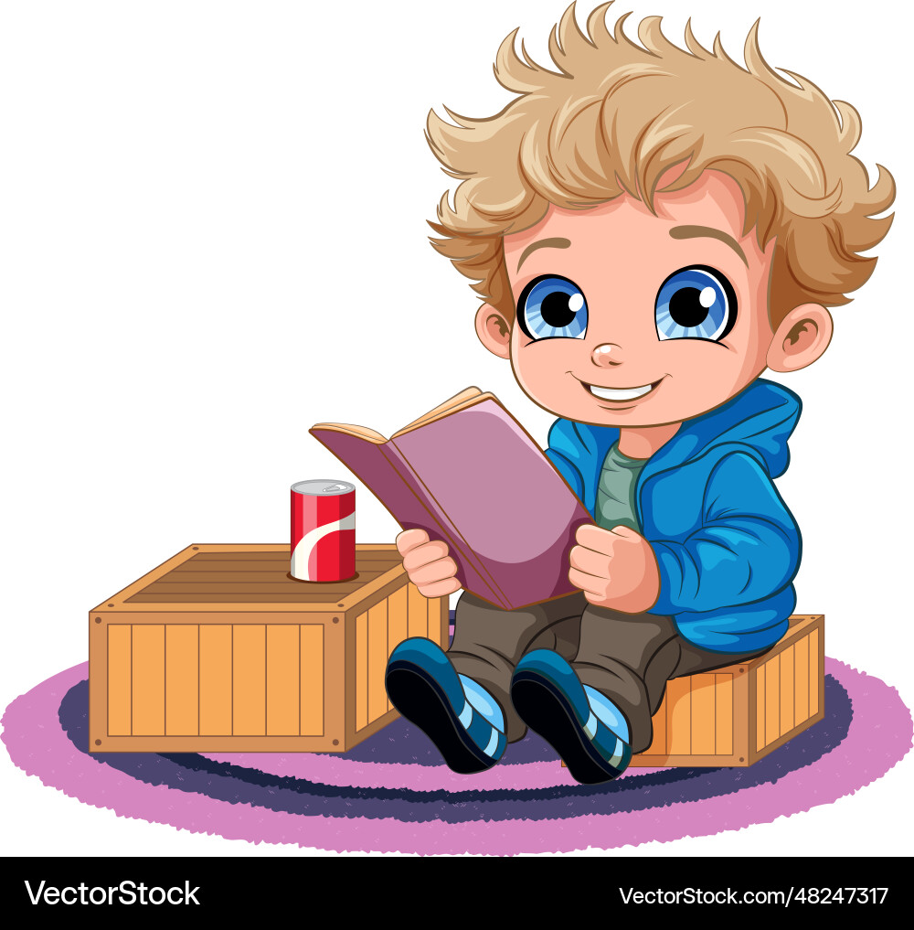 Cute boy reading book cartoon character Royalty Free Vector