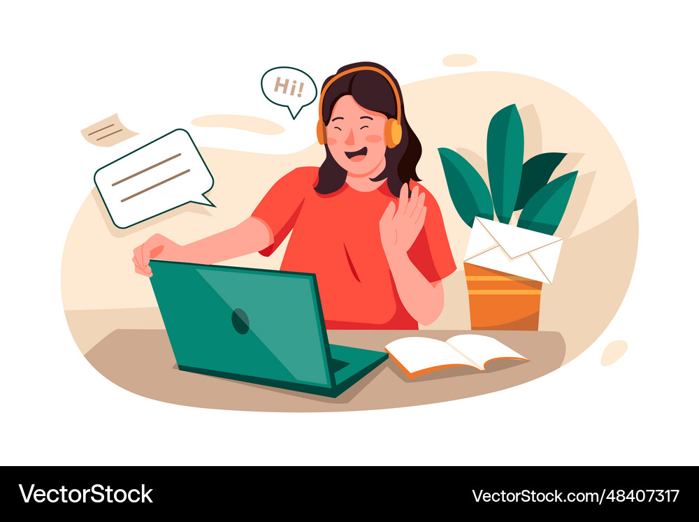 Girl attending the online class Royalty Free Vector Image