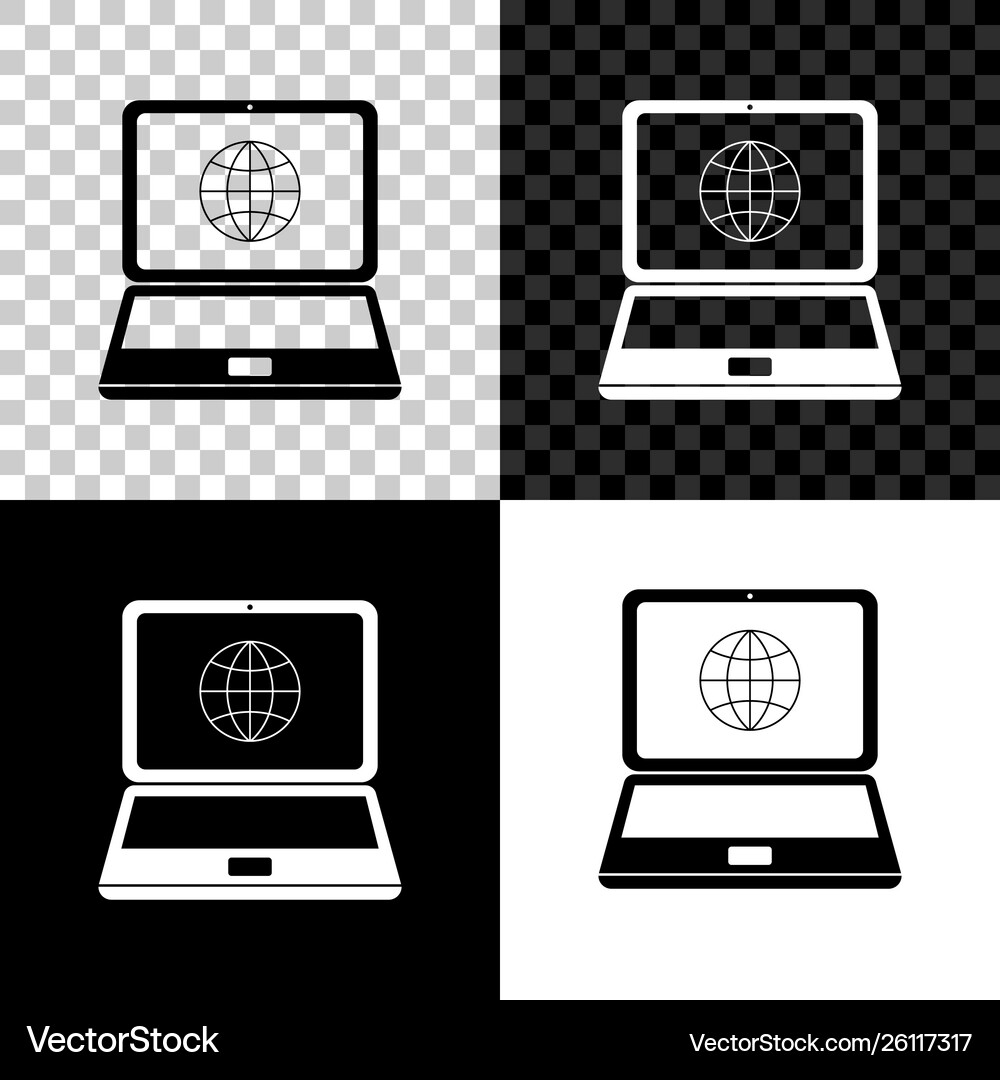 Globe on screen laptop icon isolated on black Vector Image