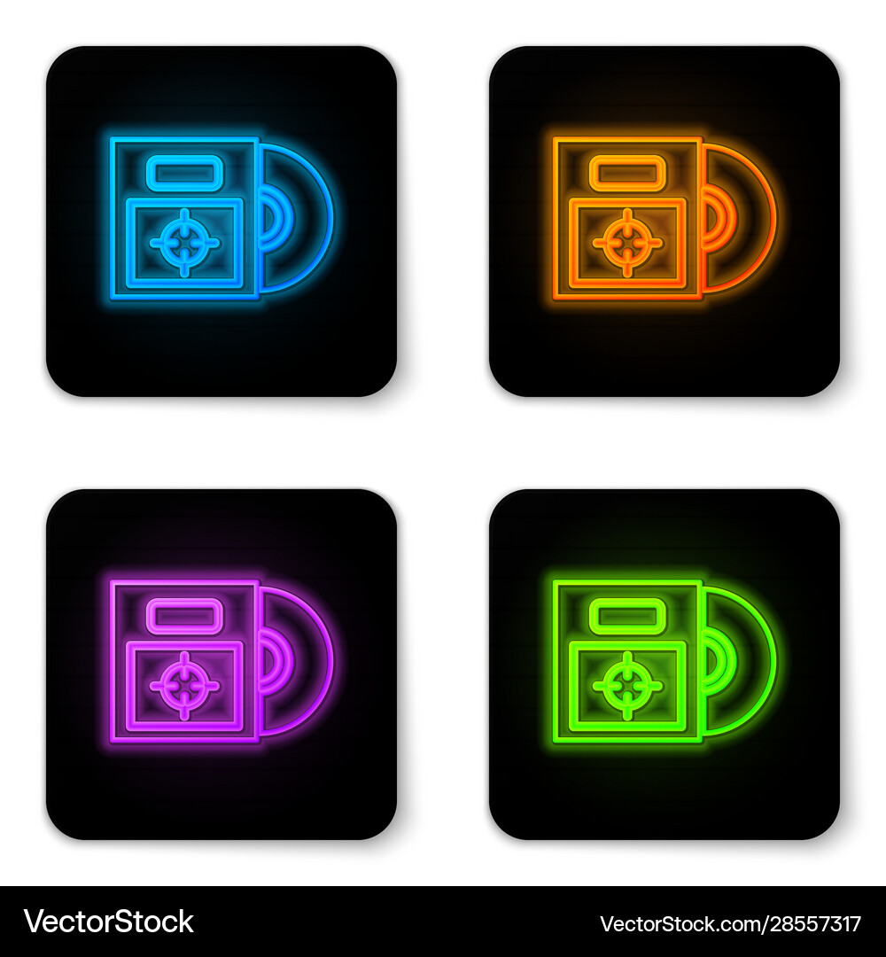 Glowing neon cd or dvd disk in box icon isolated Vector Image
