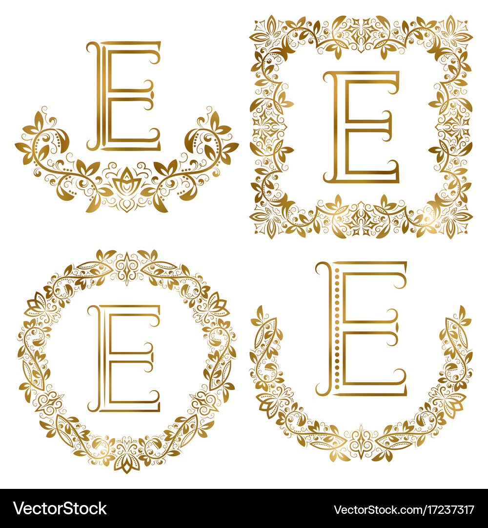 Golden e letter ornamental monograms set heraldic Vector Image