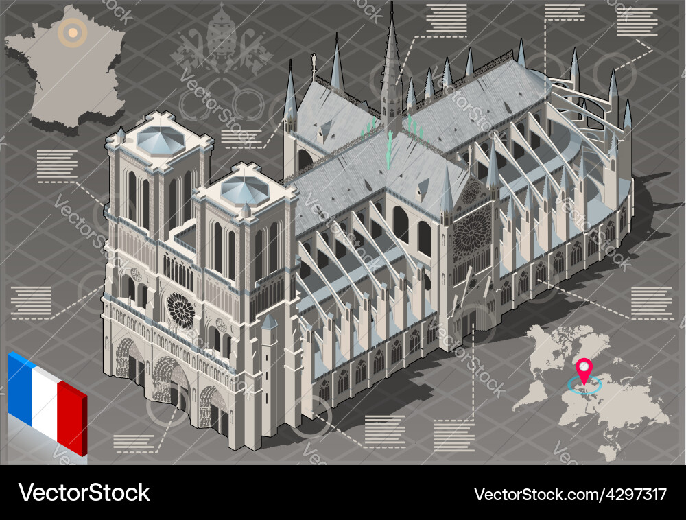 Isometric infographic notre dame de paris - hd Vector Image