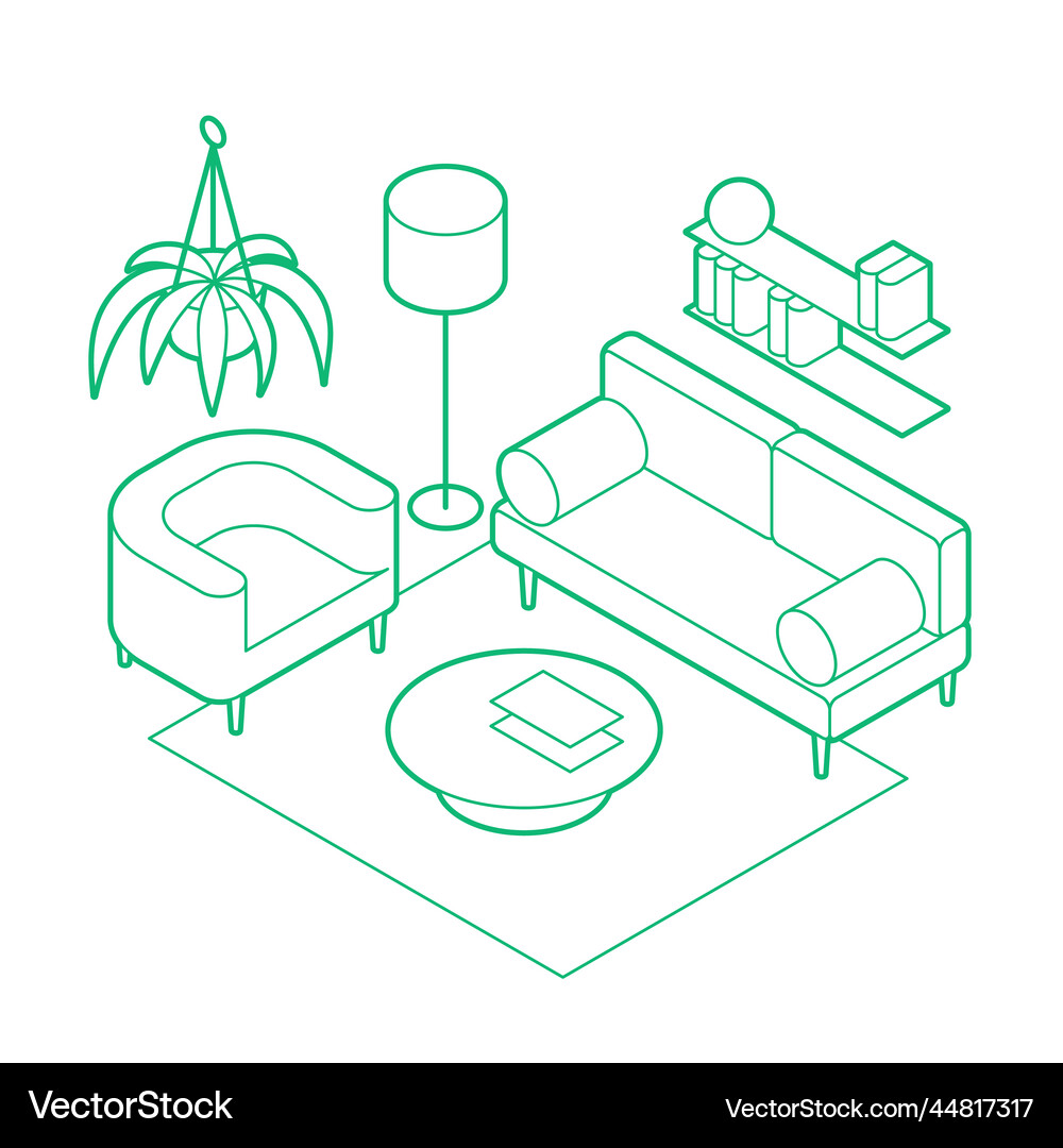 Isometric living room outline Royalty Free Vector Image