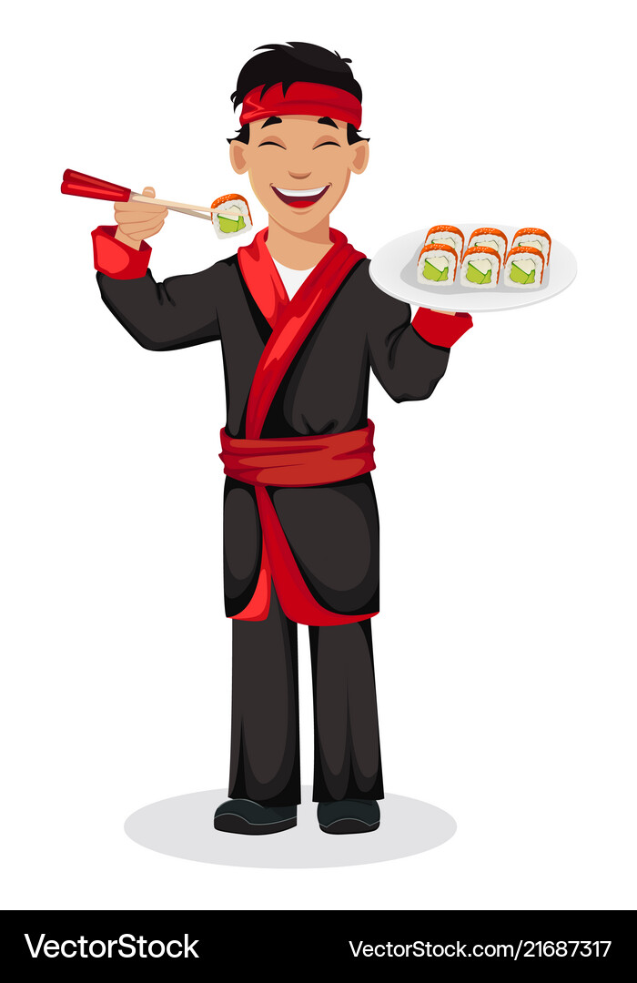 Japanese chef cooking sushi rolls Royalty Free Vector Image