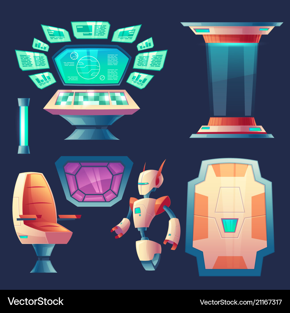 Set alien spaceship design elements Royalty Free Vector