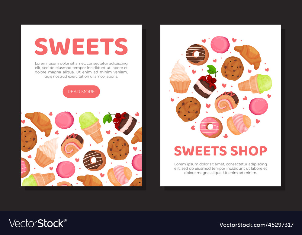 Sweets shop mobile app templates set sweet Vector Image