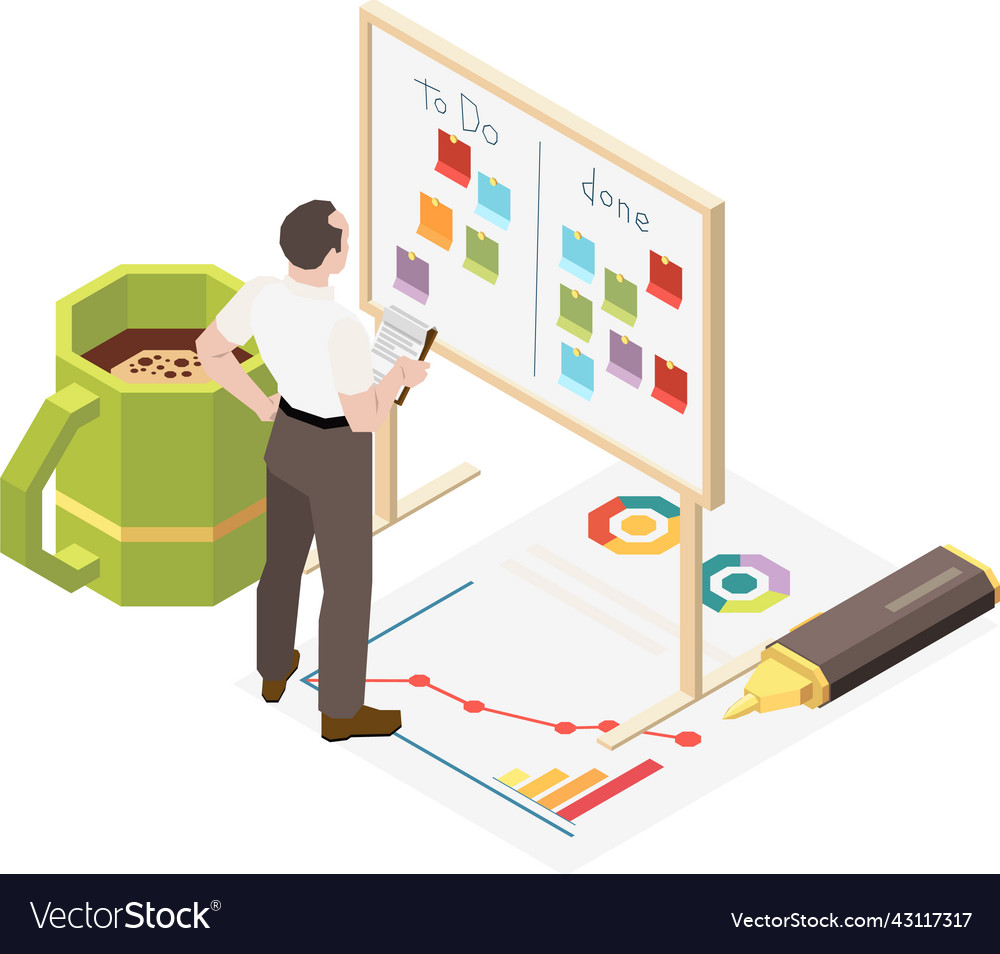 Task board management composition Royalty Free Vector Image