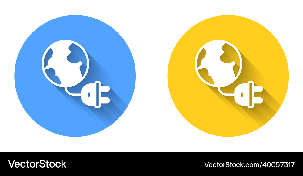 White global energy power planet with plug icon Vector Image