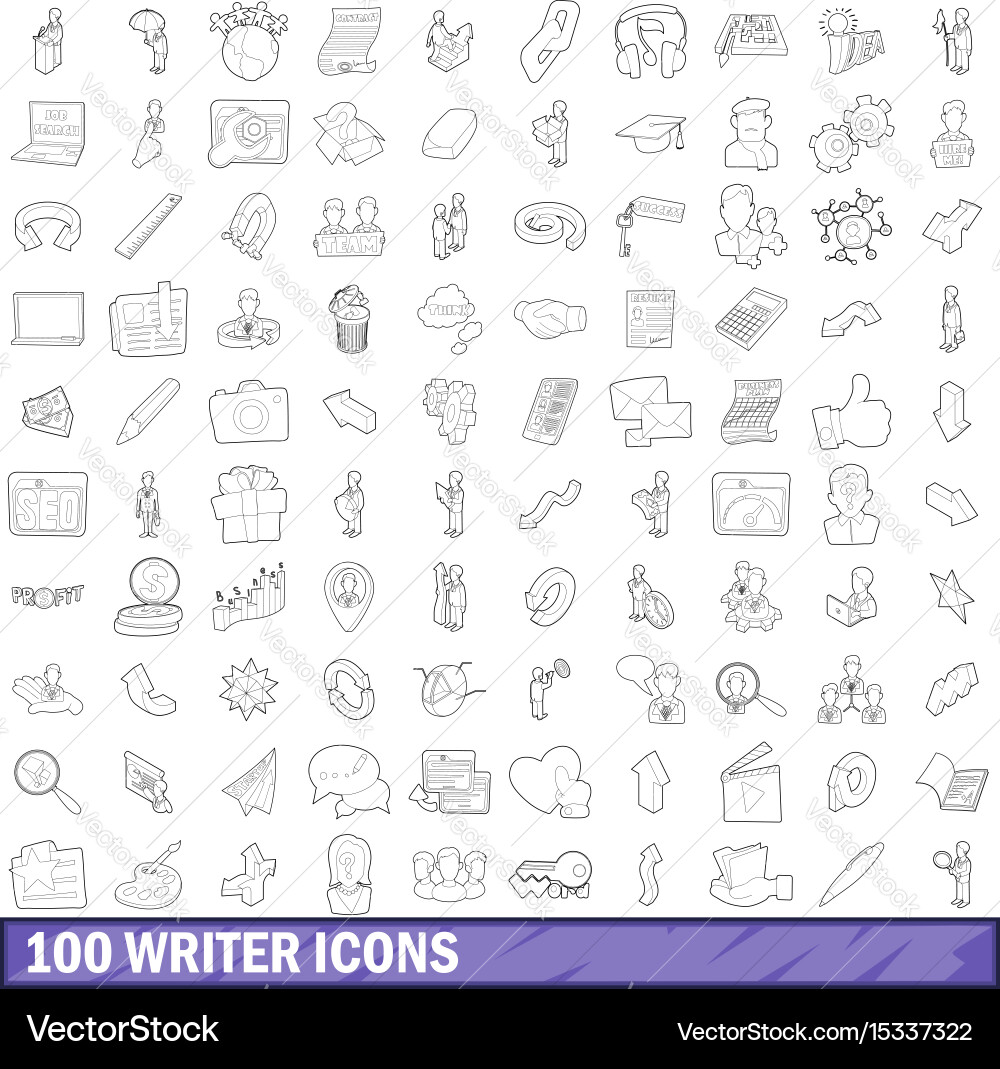 100 writer icons set outline style Royalty Free Vector Image