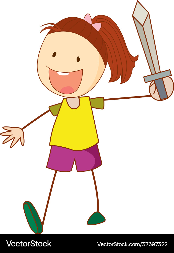 A doodle kid holding sword cartoon character Vector Image