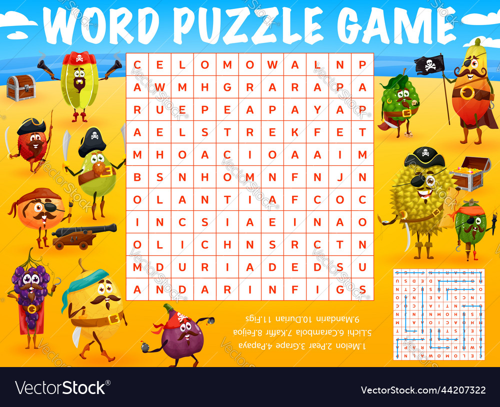 Cartoon Fruit Pirate Characters Word Search Puzzle Cartoon Fruit Pirate Characters Word Search Puzzle
