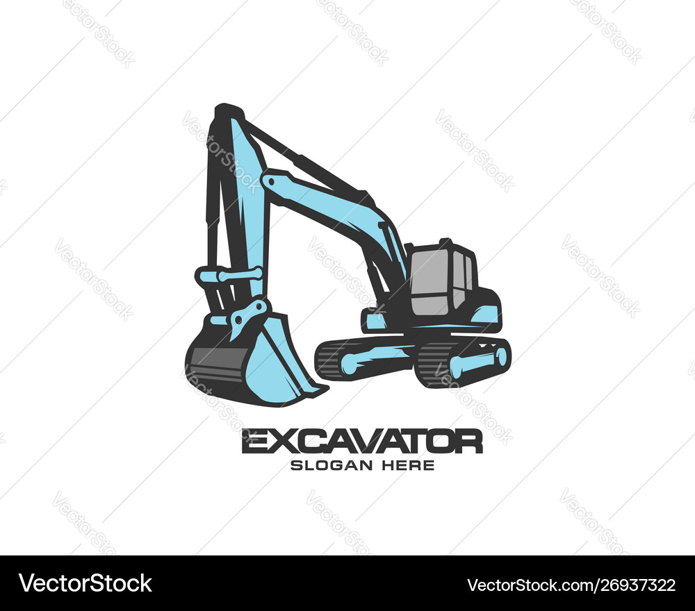 Excavator logo template heavy equipment Royalty Free Vector