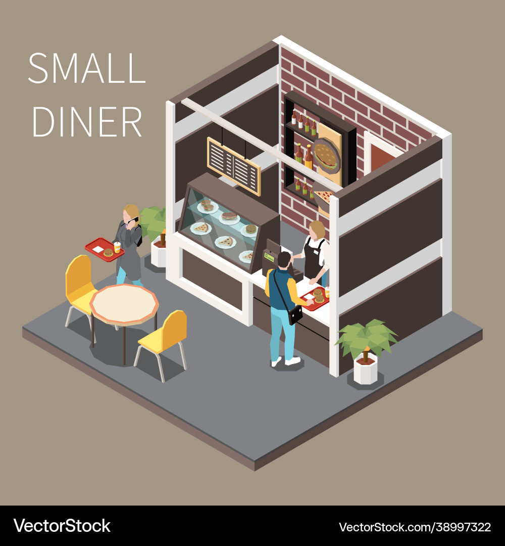 Food court isometric view Royalty Free Vector Image