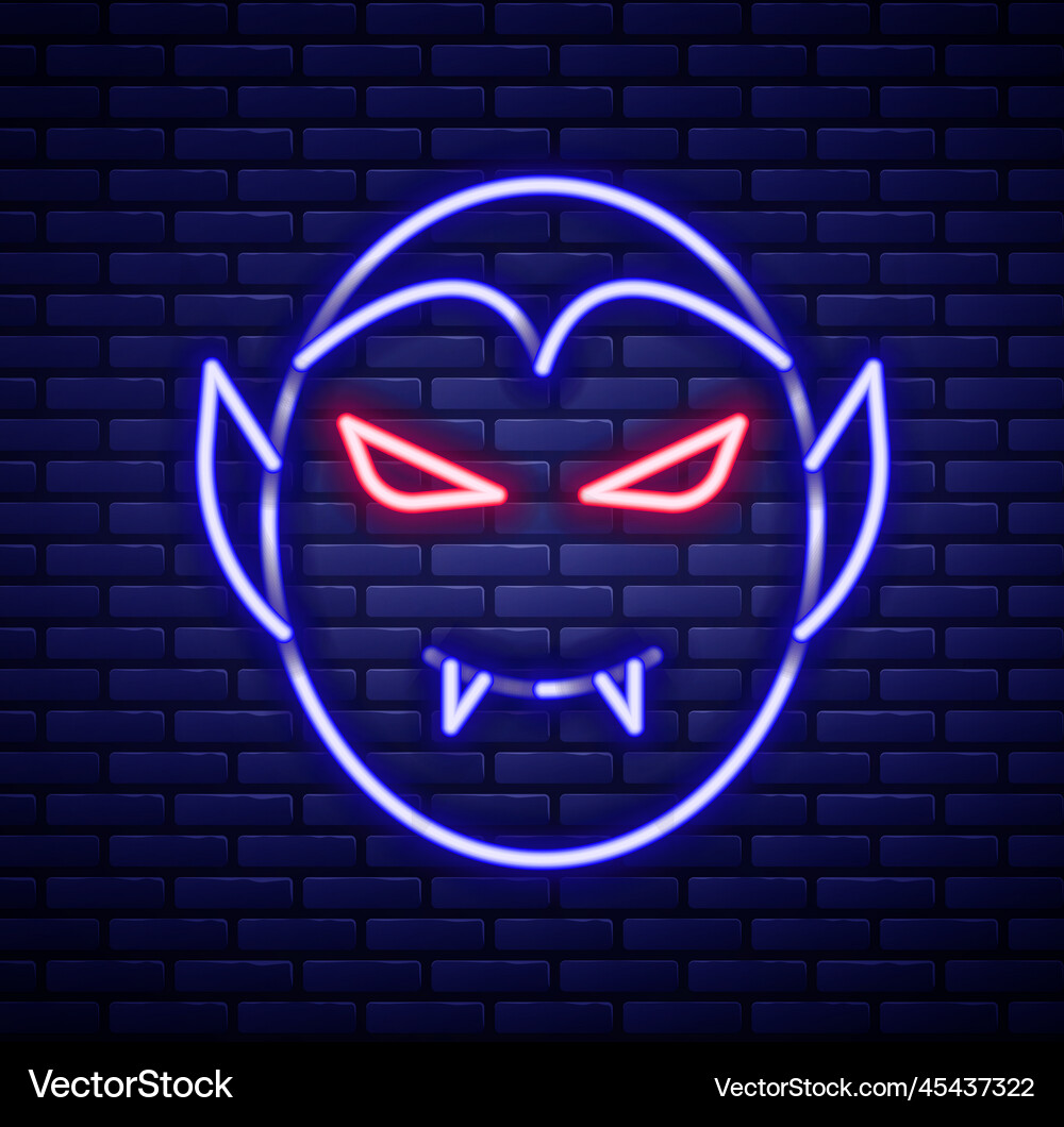 Glowing neon line vampire icon isolated on brick Vector Image