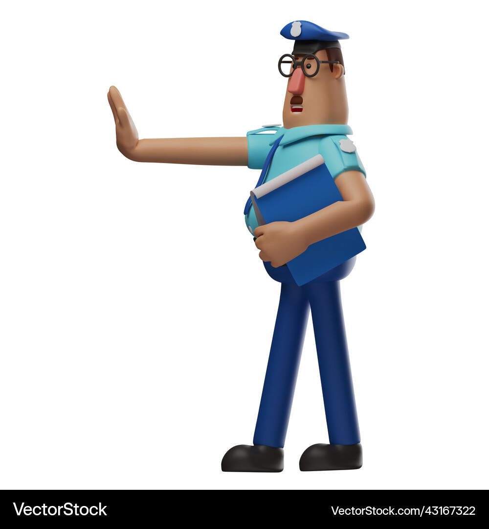 Police officer 3d showing a stop hand Royalty Free Vector