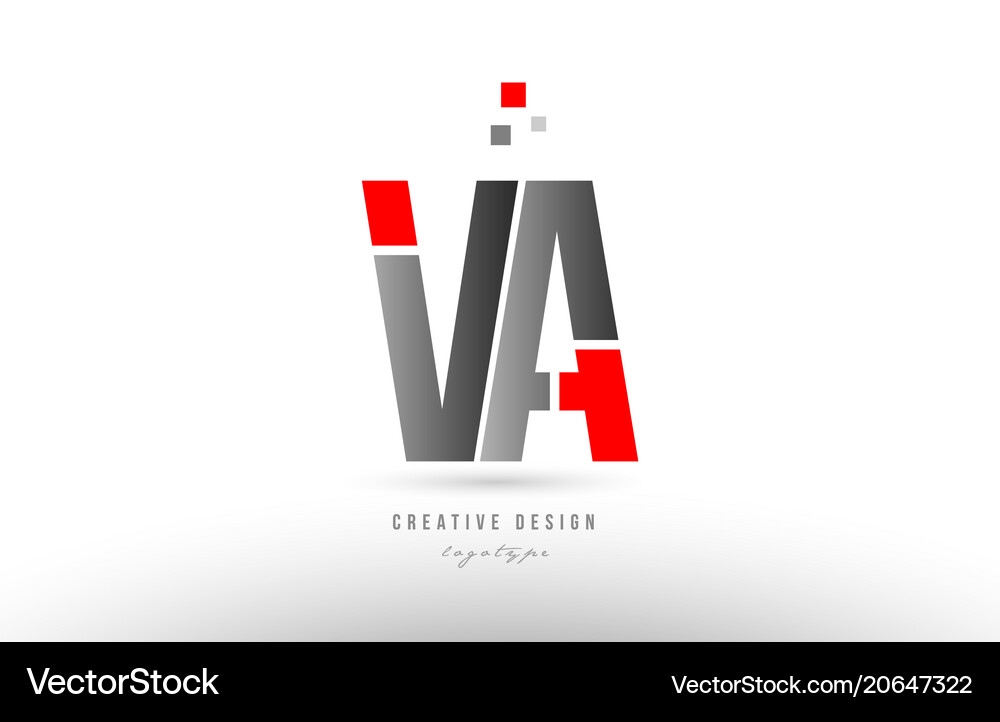 Red grey alphabet letter va v a logo combination Vector Image