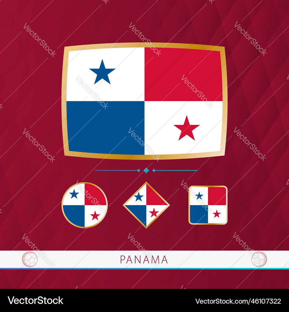 Set of panama flags with gold frame for use Vector Image