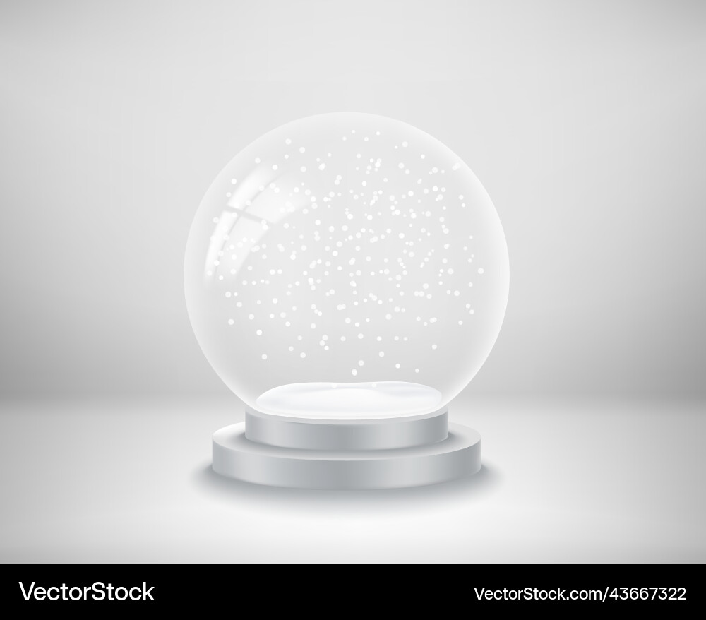 Transparent glass empty crystal ball with snow 3d Vector Image