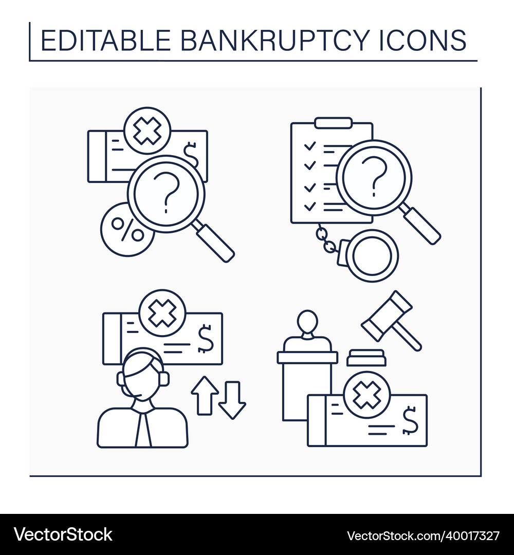 Bankruptcy line icons set Royalty Free Vector Image