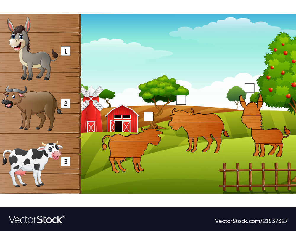 Cartoon farm animals collection set find corr Vector Image