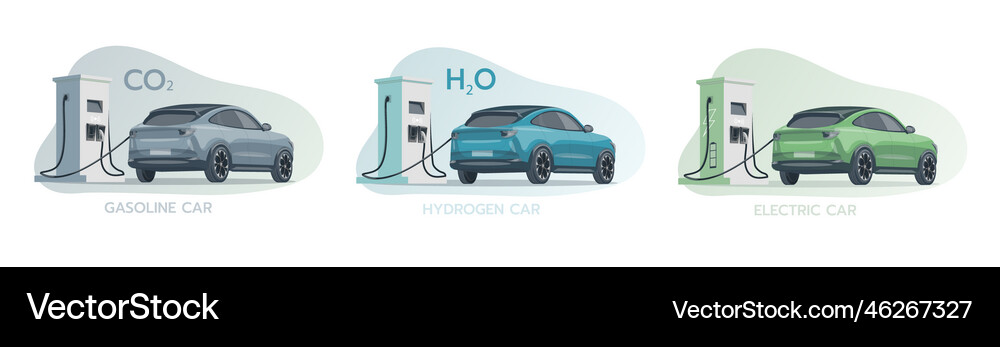 Gas station and car types set Royalty Free Vector Image