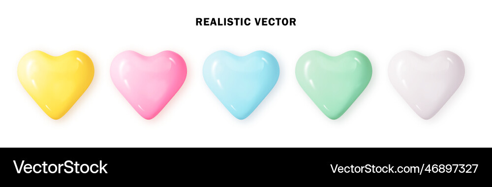 Set multicolored pastel hearts realistic 3d love Vector Image