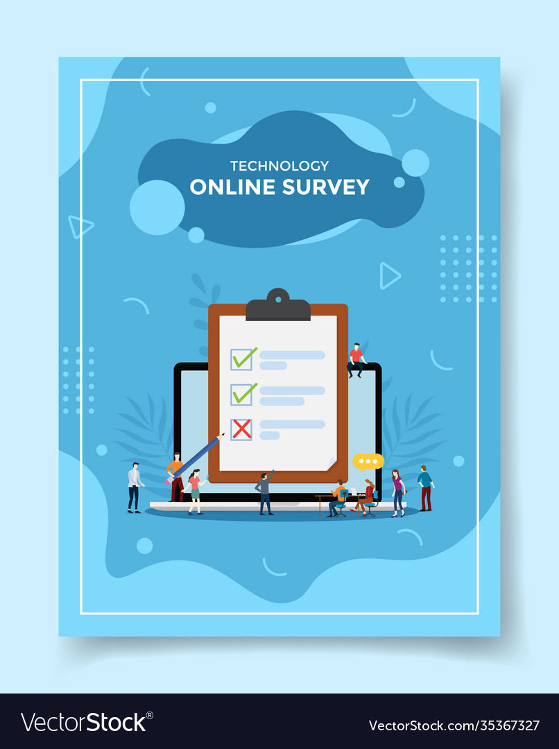 Technology online survey people standing sitting Vector Image