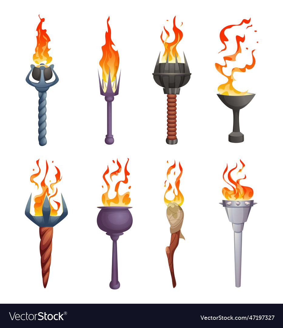 Torch flame various stick with burning flame Vector Image Torch flame various stick with burning flame Vector Image