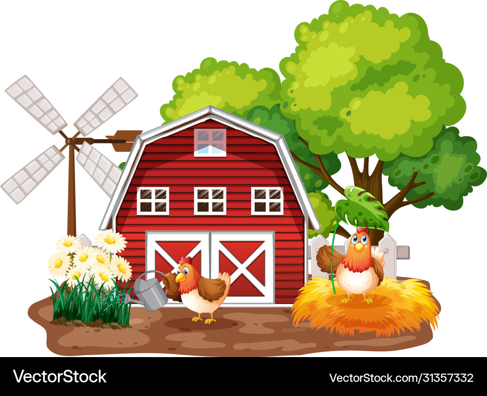 Farm theme background with farm animals and red Vector Image