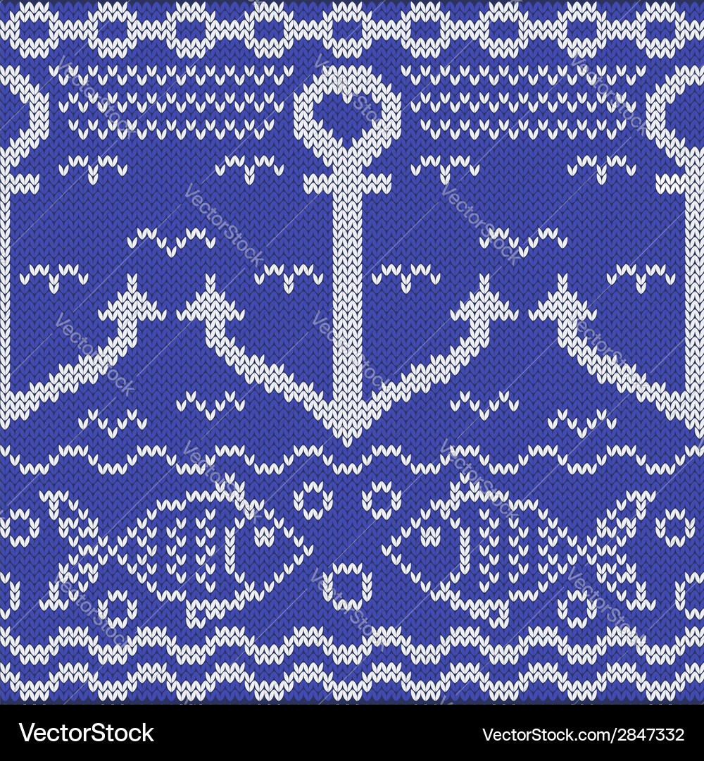 Knitted seamless pattern with anchors and fishes Vector Image