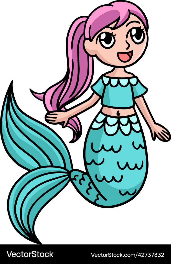 Singing mermaid cartoon colored clipart Royalty Free Vector