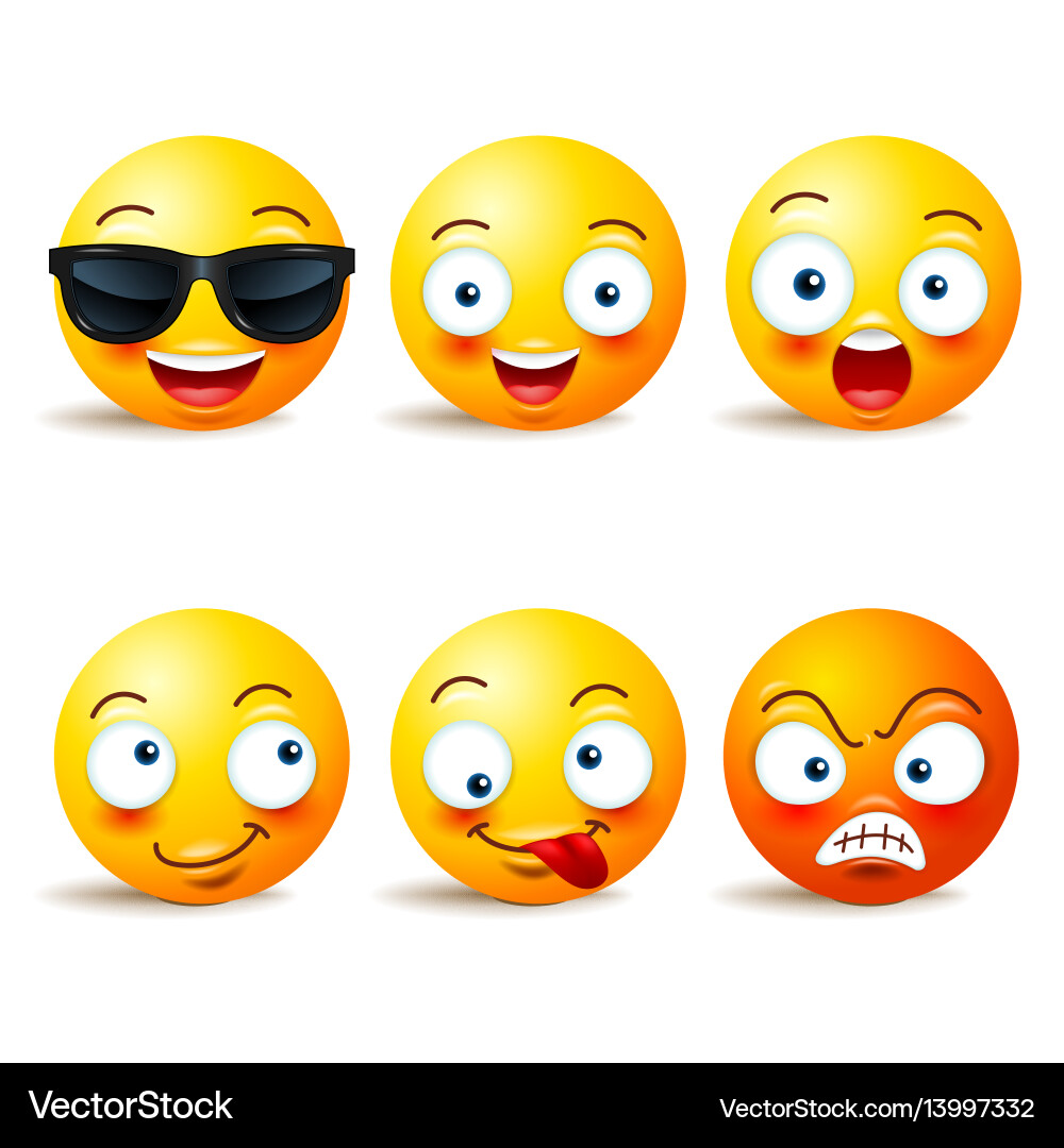 Smiley face icons or yellow emoticons Royalty Free Vector