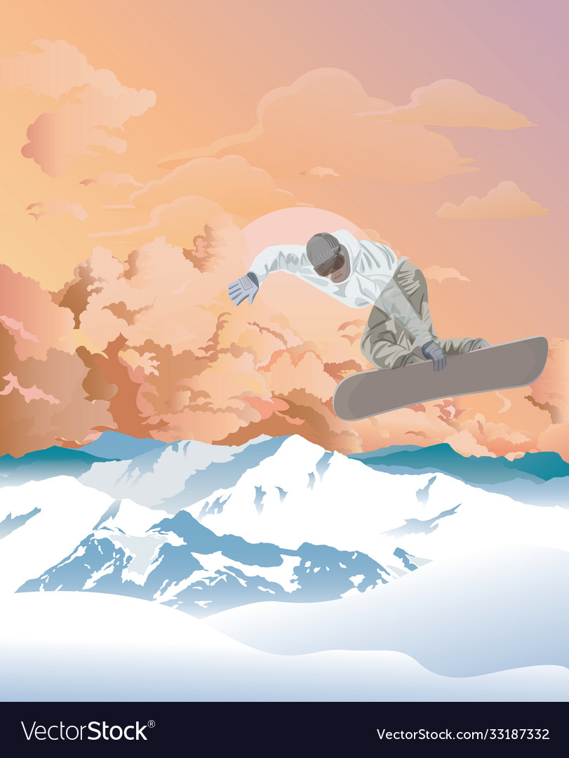 Snowboarding in mountains at dawn Royalty Free Vector Image
