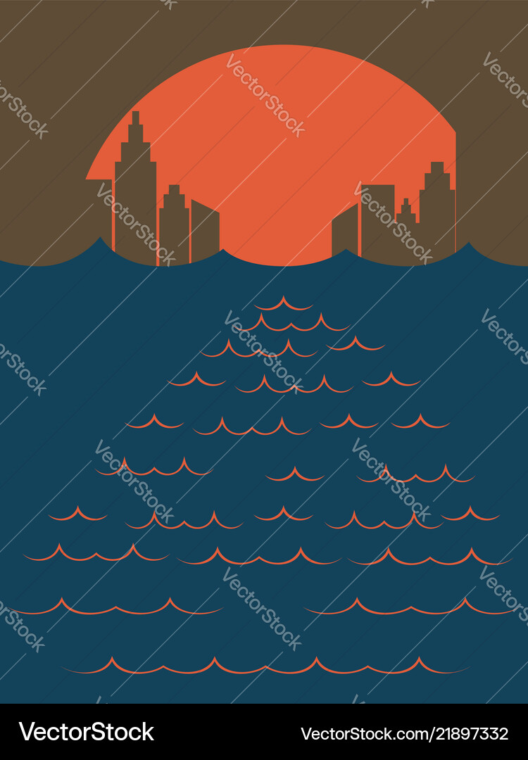 Sunset city in the sea Royalty Free Vector Image