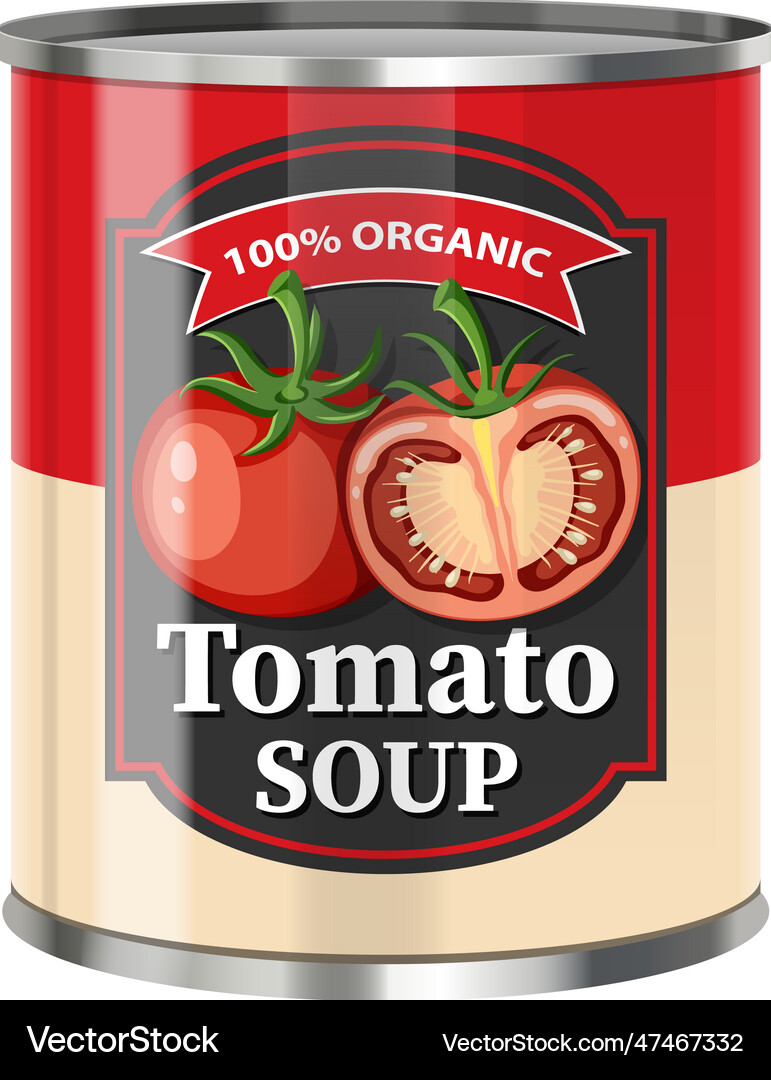 Tomato soup in food can Royalty Free Vector Image